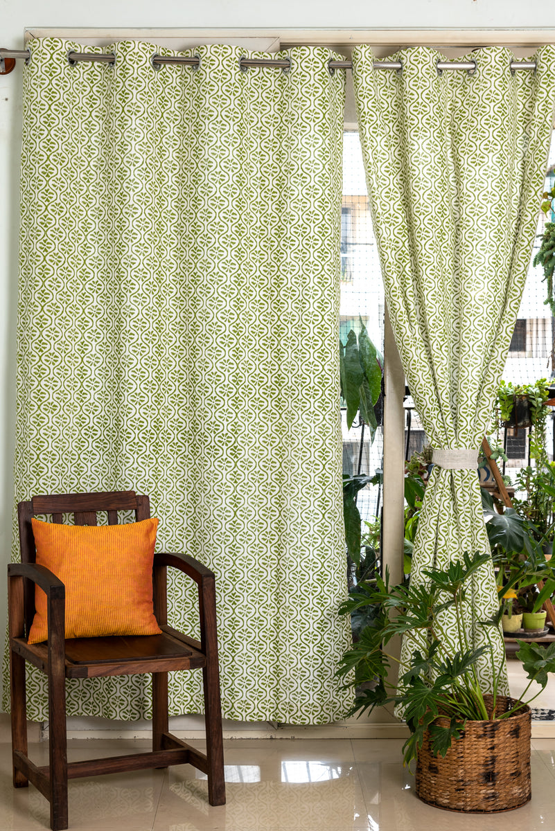 Hand Block Print Ikat Cotton Curtain - MnR Decor