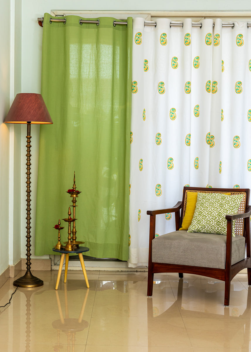 Green Solid & Alpona Curtains Set of 4 – MnR Decor