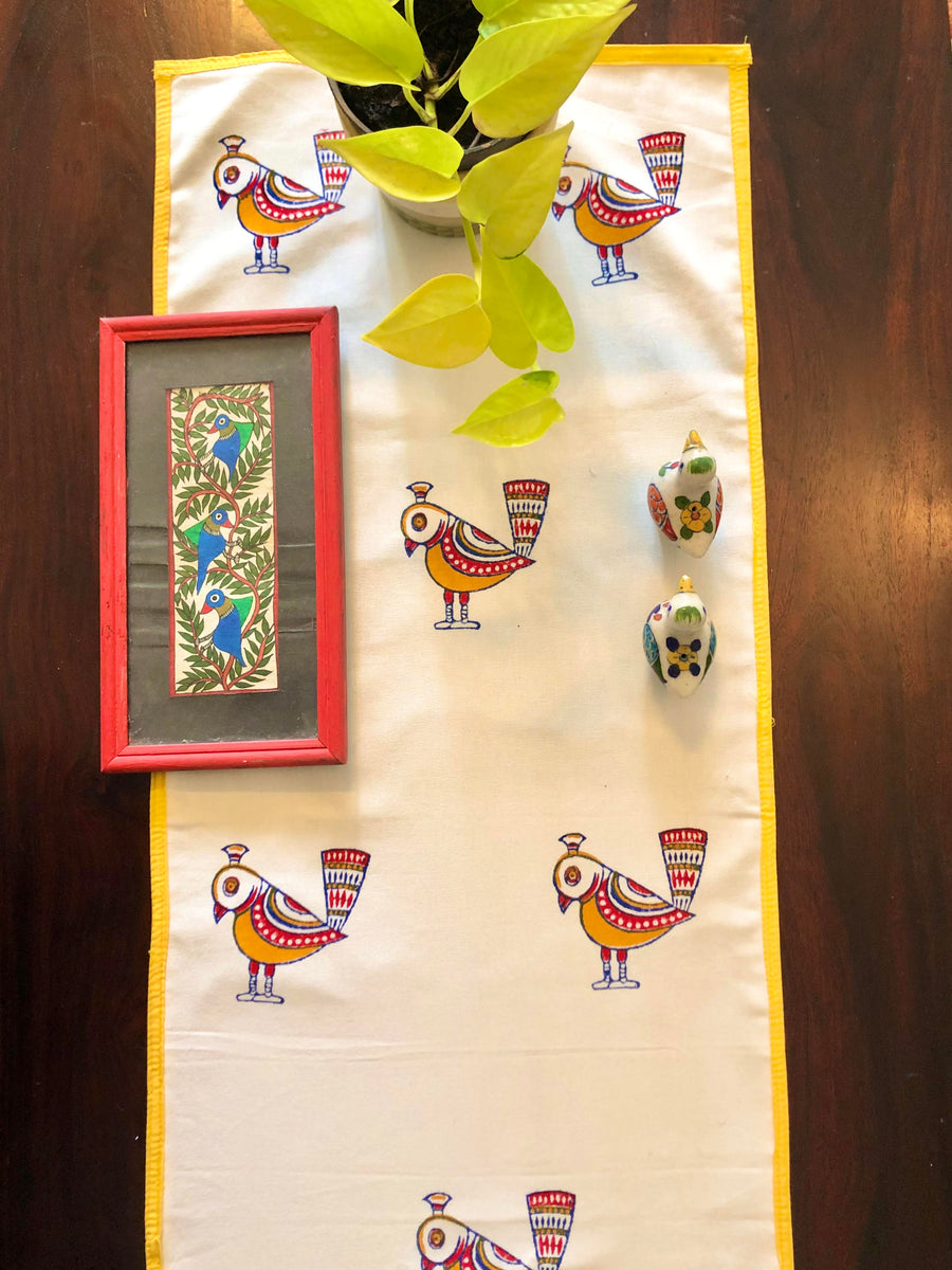 Hand Block Print Jamini Roy Bird Print Table Runner – MnR Decor